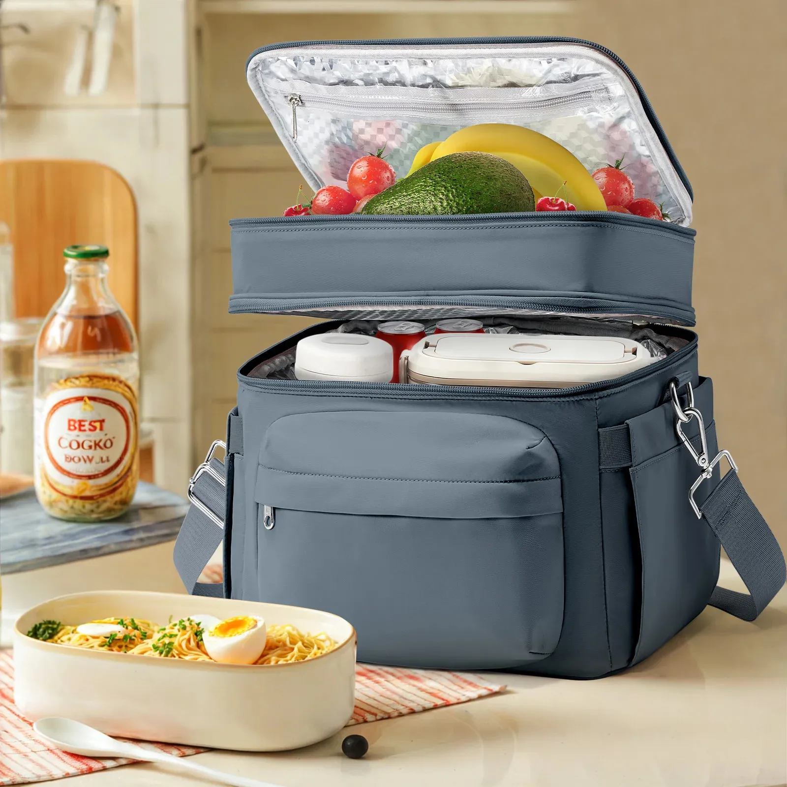 Large Capacity Handheld Insulated Lunch Bag with Shoulder Strap for ...