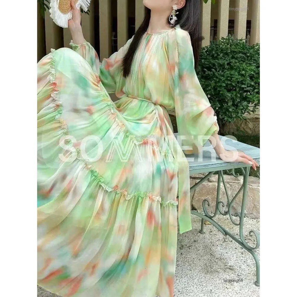 French Chiffon Fragmented Flower Floor-Length Dress with Sailor Collar ...