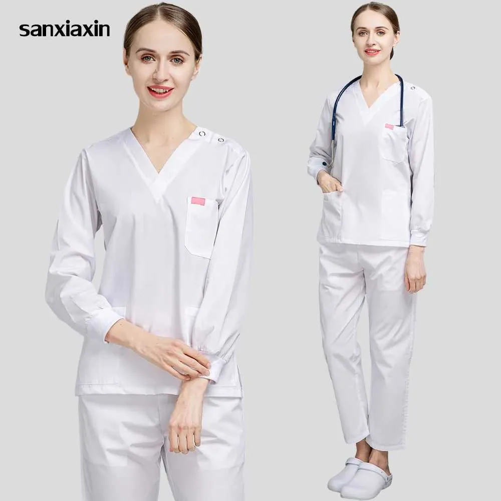 Sn Clothes White Medical Scrubs Set For Women And Men Hospital Uniform ...