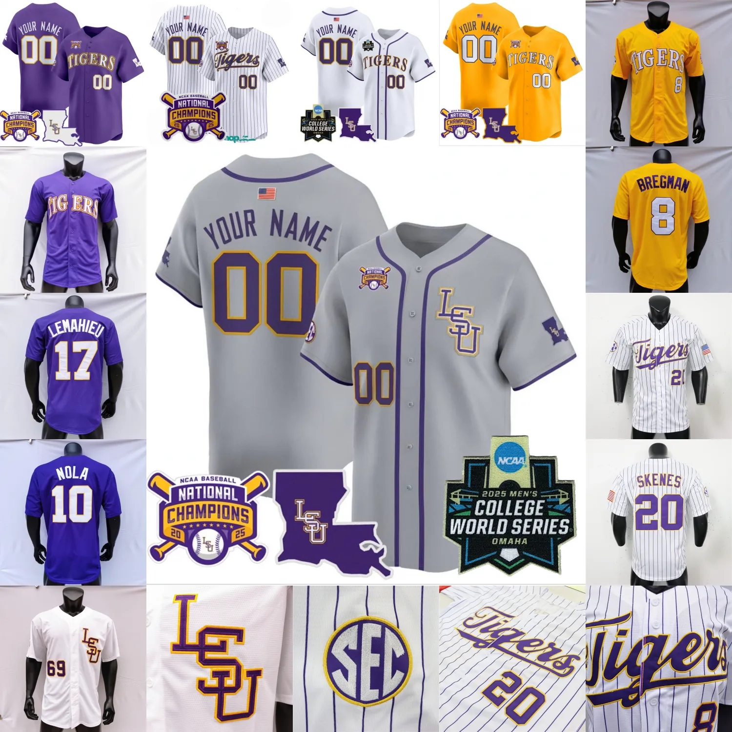LSU Best Baseball Uniforms 2022 WS Patch Featuring Alex Bregman, Paul ...