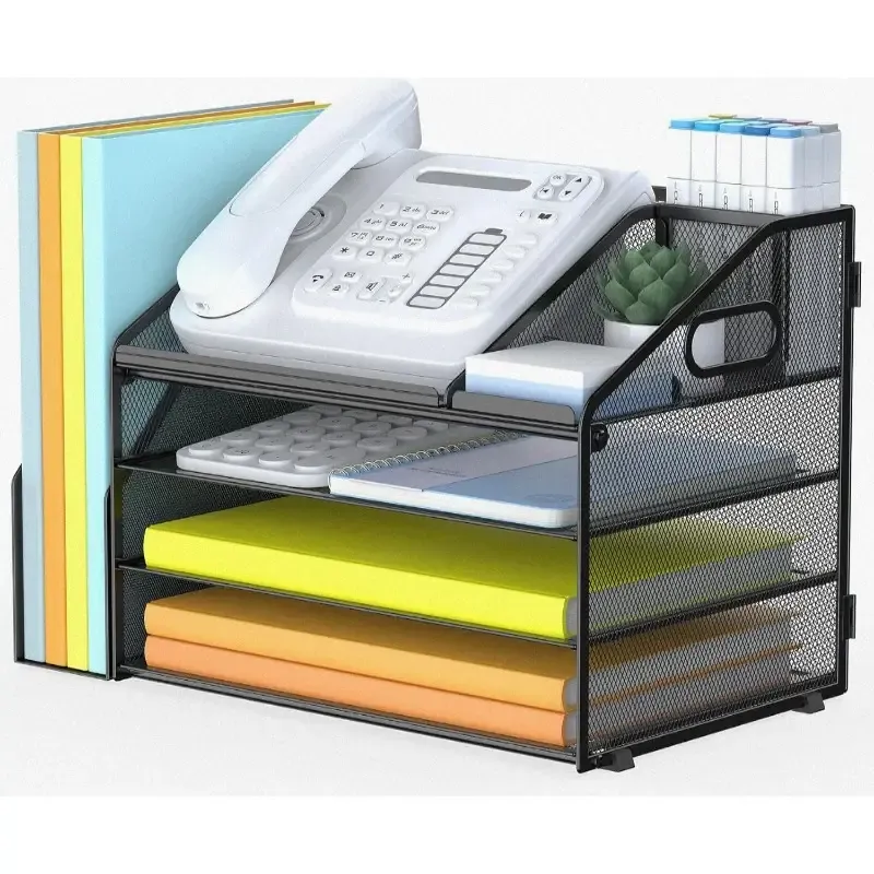 Multi Functional Mesh Office Desk Organizer With Layered Storage For ...