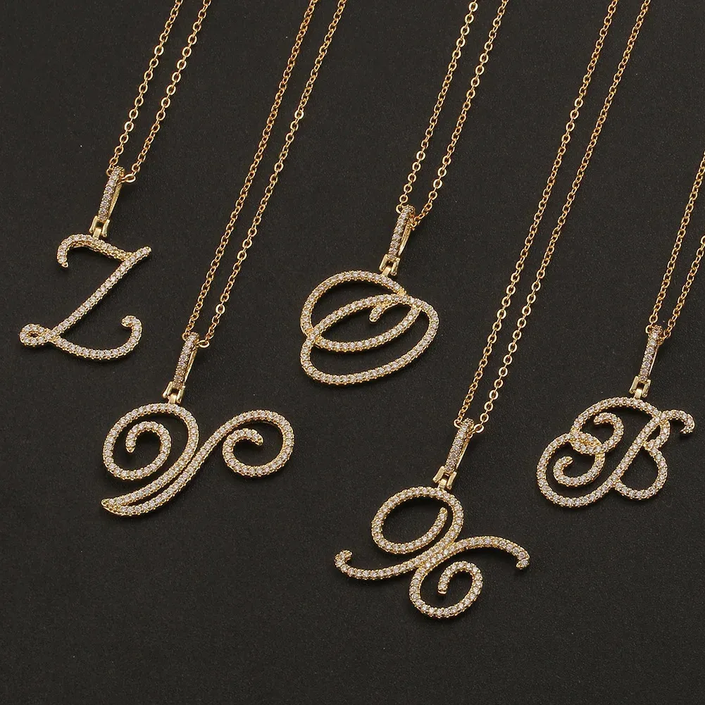 A Z Cursive Initial Pendant Necklace For Women Simple Rope Chain ...