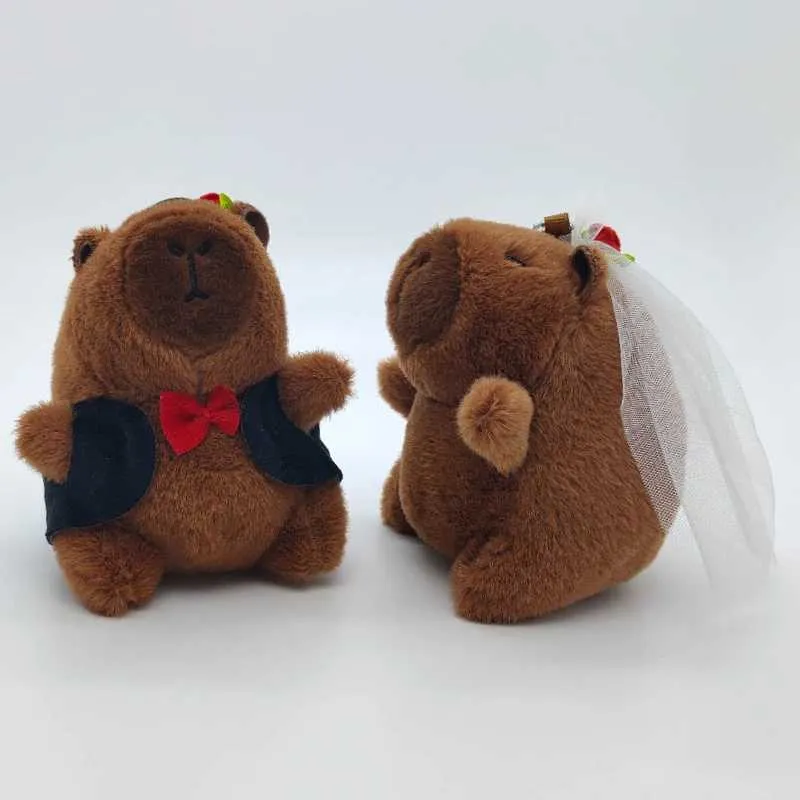 Kawaii Capybara Plush Keychains Cute Cartoon Bride & Groom Couple Dolls ...