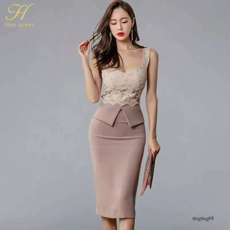 Han Queen Lace Bodice Pencil Dress – Empire Waist Sleeveless Evening ...