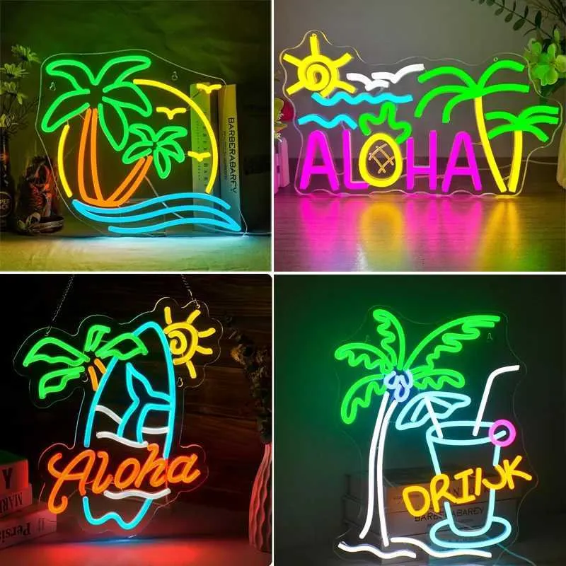 BirthdayXJ Coconut Tree Dolphin Neon Sign Tropical Wall Decor For ...