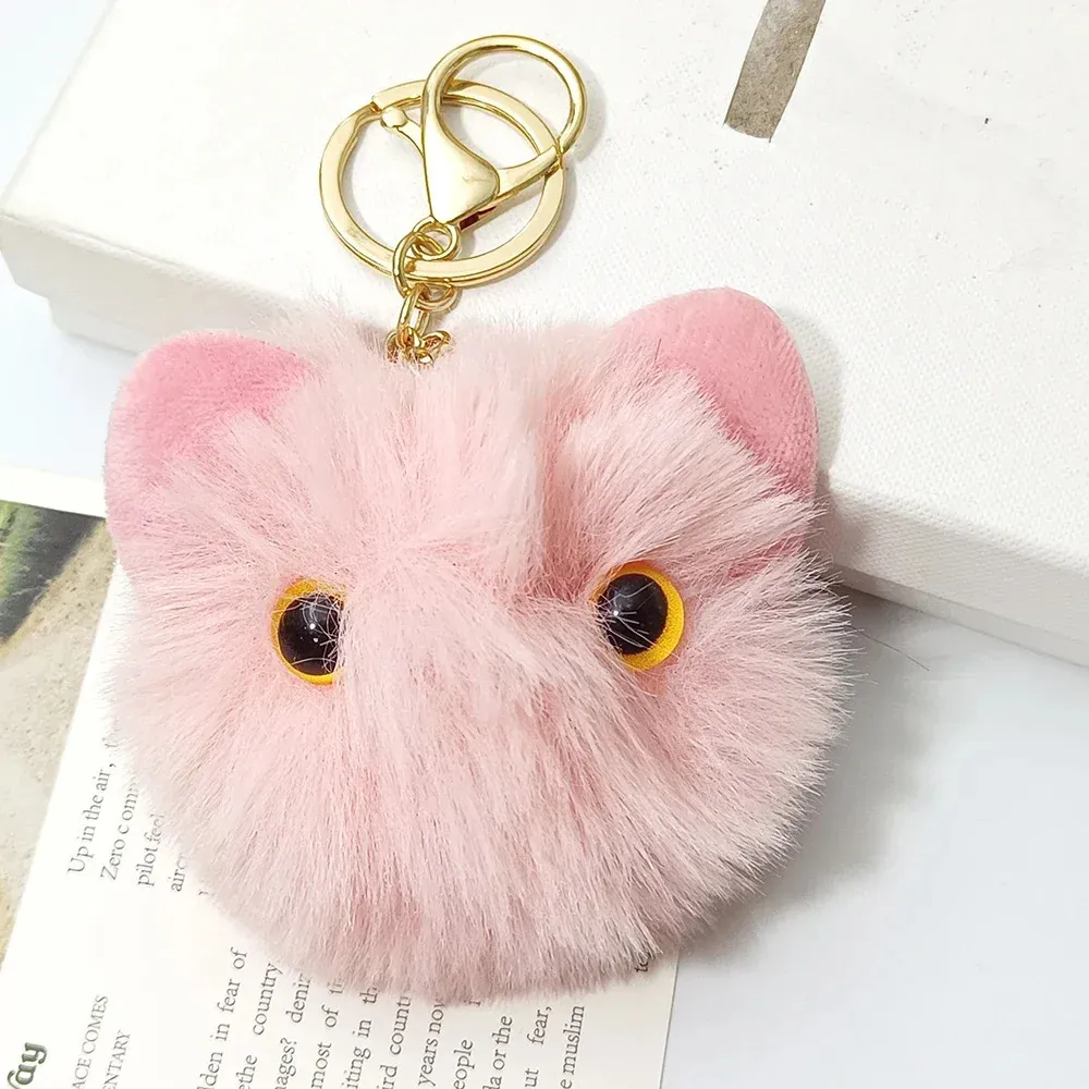 Cute Cat Plush Keychain Leather Animal Bag Charm Pendant for Women Men ...
