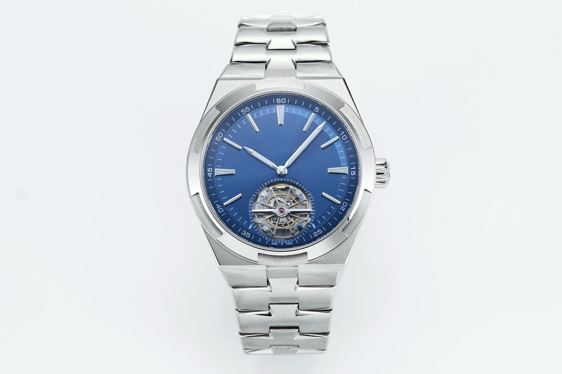 Real Tourbillon Luxury Men's Watch Blue Face Mechanical Hand Winding ...