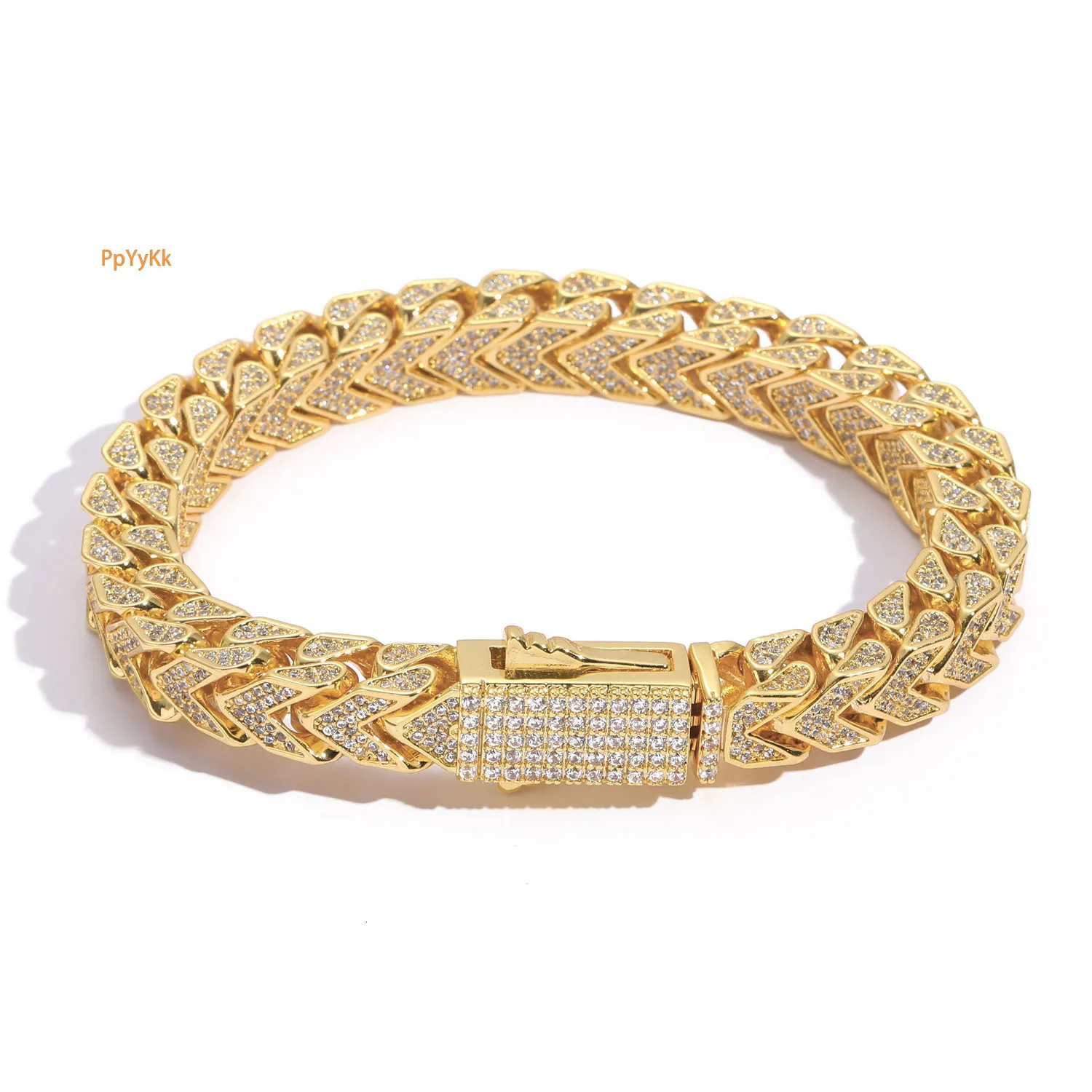 Brand 8mm V Shaped Moissanite Chain Bracelet Reversible 4 Sided Hip Hop ...