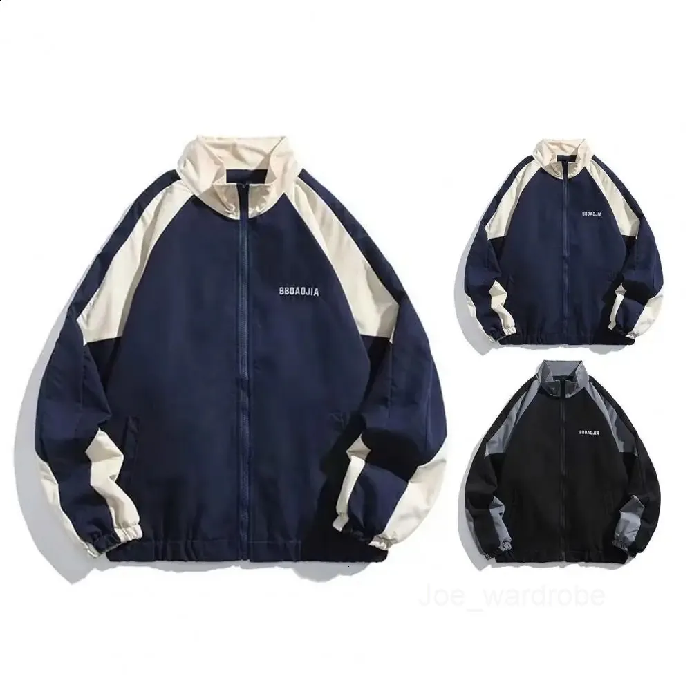 Mens Windbreaker Jacket Color Block Stand Collar, Long Sleeve Spring ...