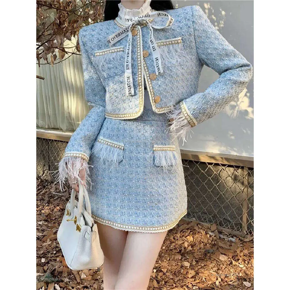 Korean Style Autumn Tweed Two Piece Tweed Dress Set For Women Long ...