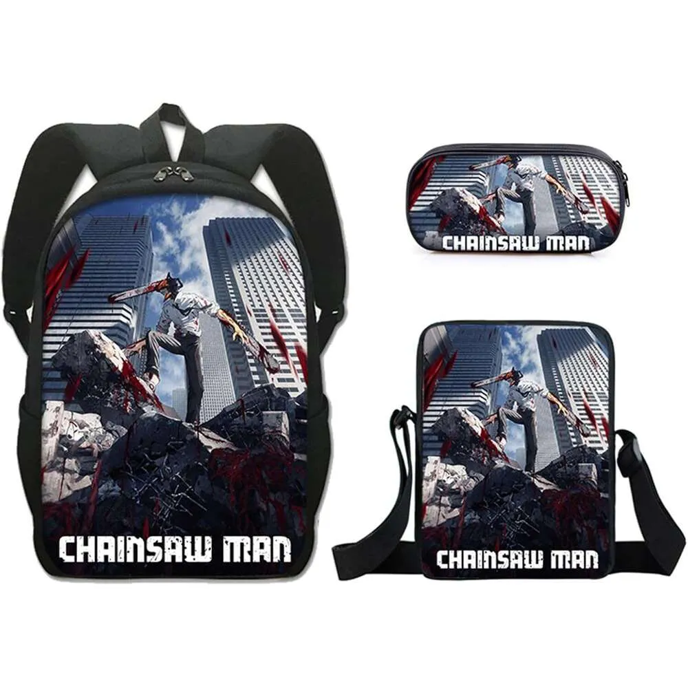 Anime Chainsaw Man 3 In 1 School Ghostbusters Backpack In Satchel ...