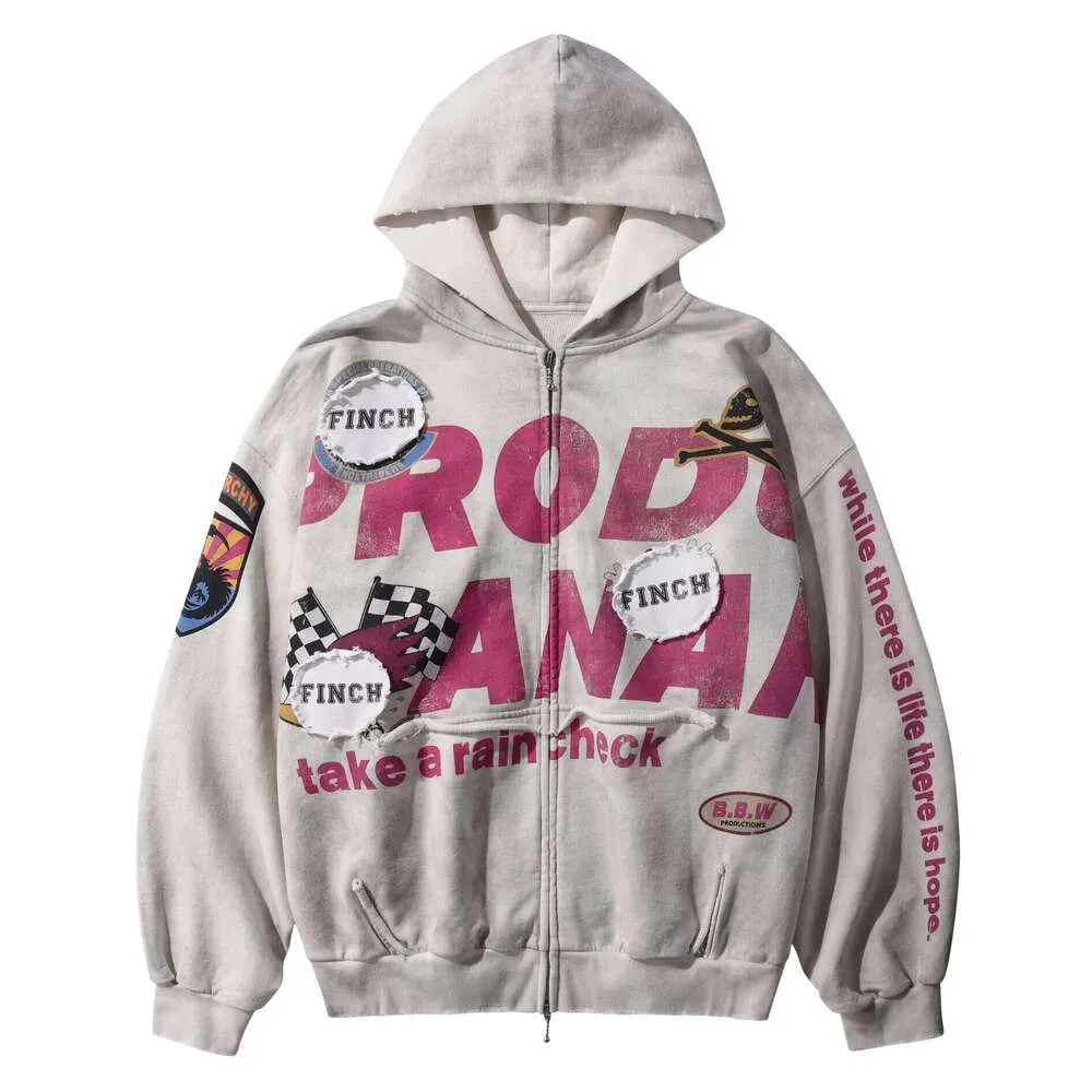 Heavyweight Sun Fade Zip Up Hoodie Vintage Distressed Garment With ...