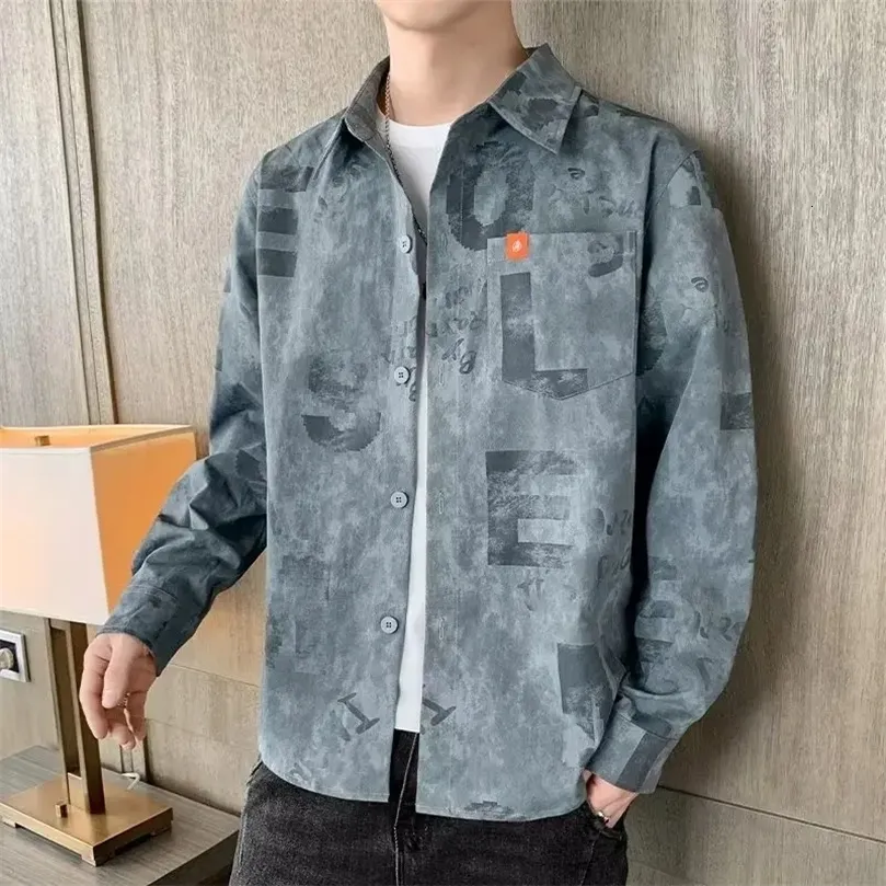 American Style Casual Long Sleeved Men's Loose Print Autumn Trend High ...