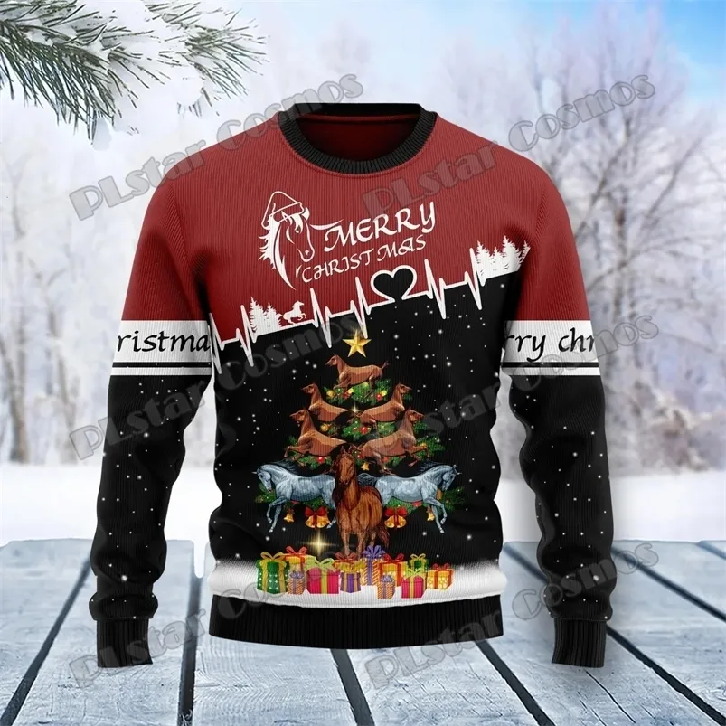 PLstar Cosmos Horse Christmas Tree 3D Printed Men's Ugly Sweater Winter ...