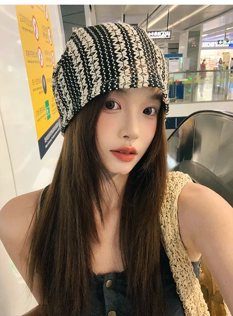 Hollow Knitted Beanies Hats for Women and Men, Summer Crochet Striped ...