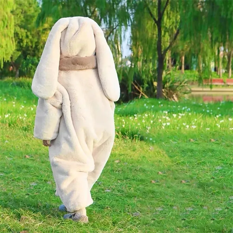 Cute Baby Girl Jumpsuit: Cartoon Long-Eared Rabbit Winter Thick ...