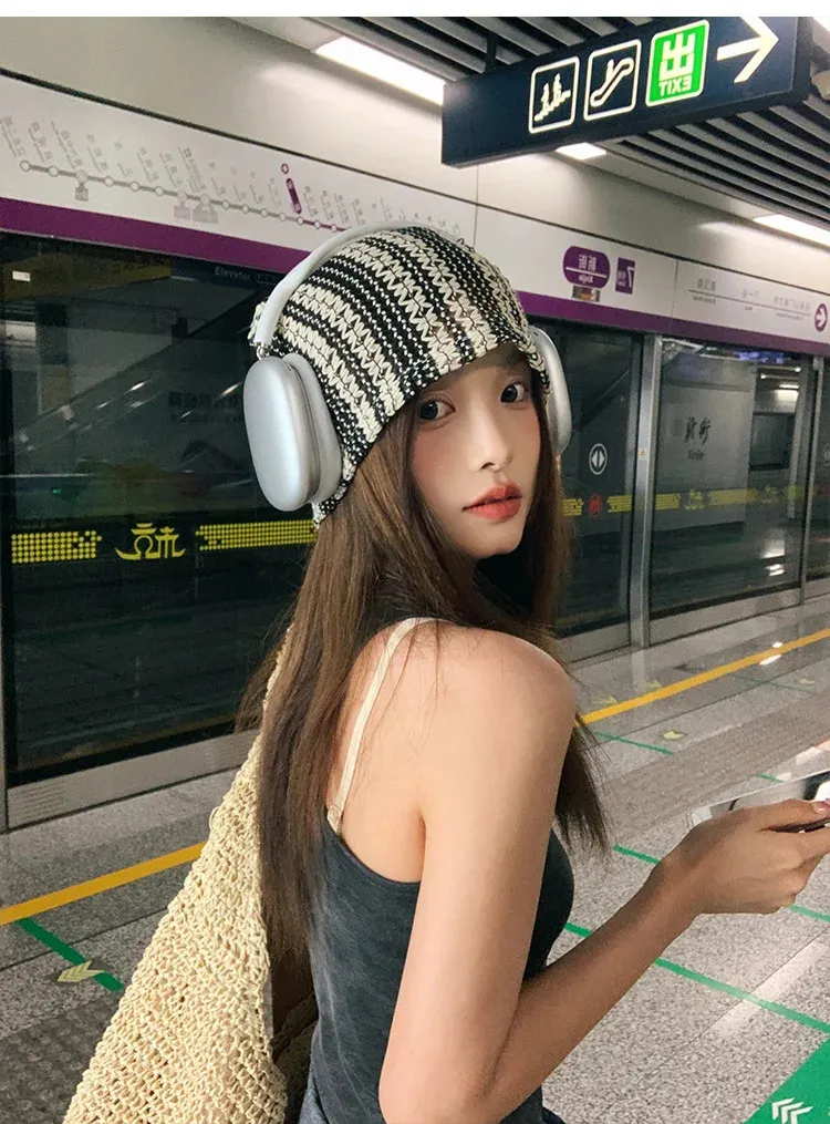 Hollow Knitted Beanies Hats for Women and Men, Summer Crochet Striped ...