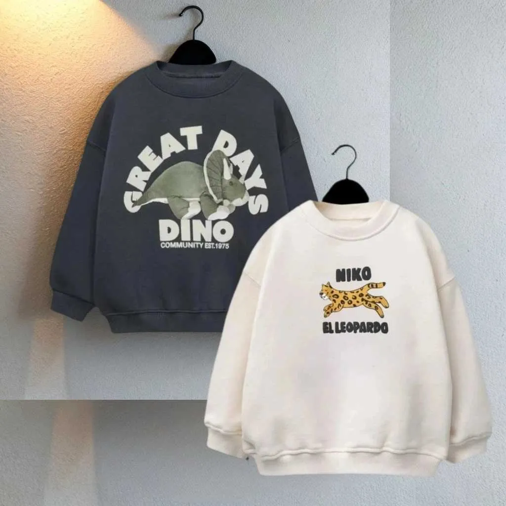 Cute Toddler Sweatshirts: Dinosaur Leopard Design, Full Sleeves, Knit ...