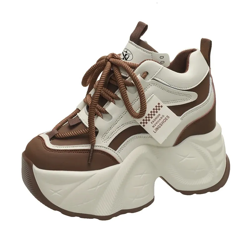 10cm Women's High Platform Sneakers: Autumn Winter Lace-Up Chunky Shoes ...