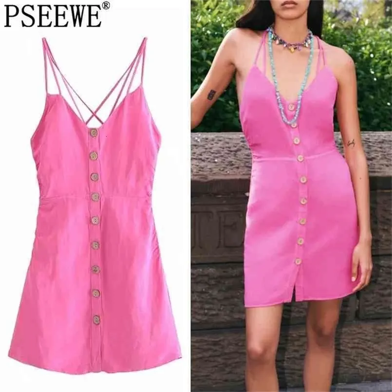 Summer Dress Women Rose Red Backless Spaghetti Strap Sleeveless Chiffon ...