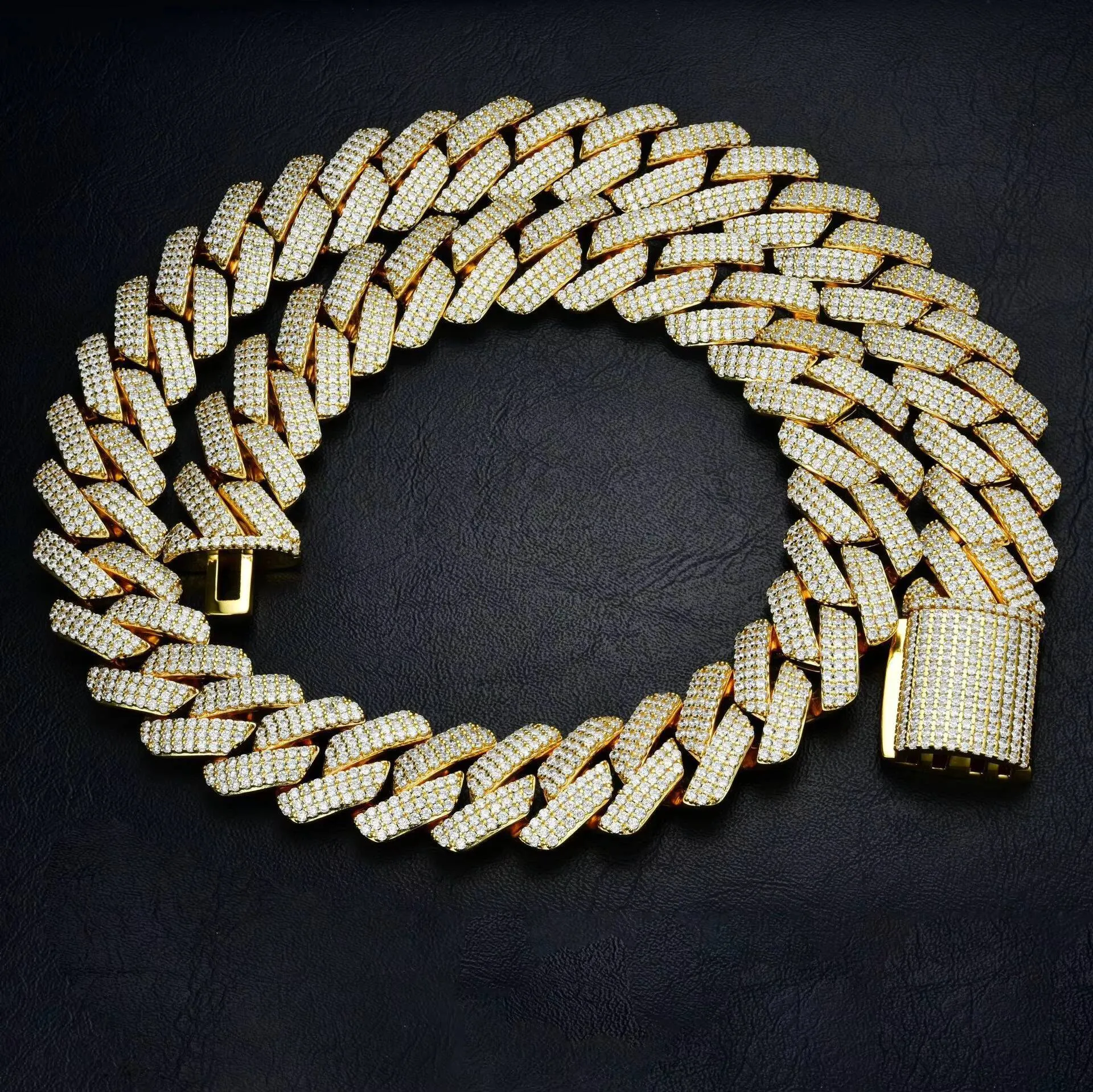 Cuban Link Chain, Solid Silver S925, 15mm Width, 3 Rows, Moissanite ...