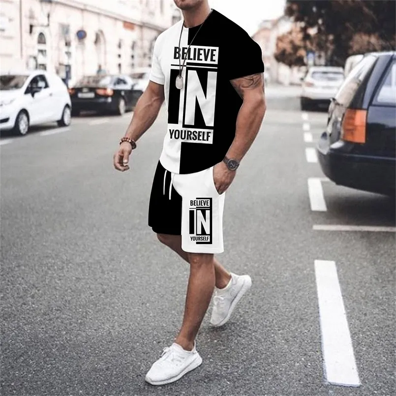 Men's Summer Tracksuit Set: Cool Short-Sleeved T-Shirt and Shorts Suit ...