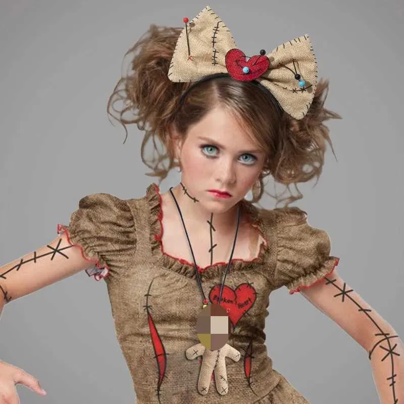 Hallown Voodoo Doll Necklace Headband Set, Creepy Witchcraft Hair ...