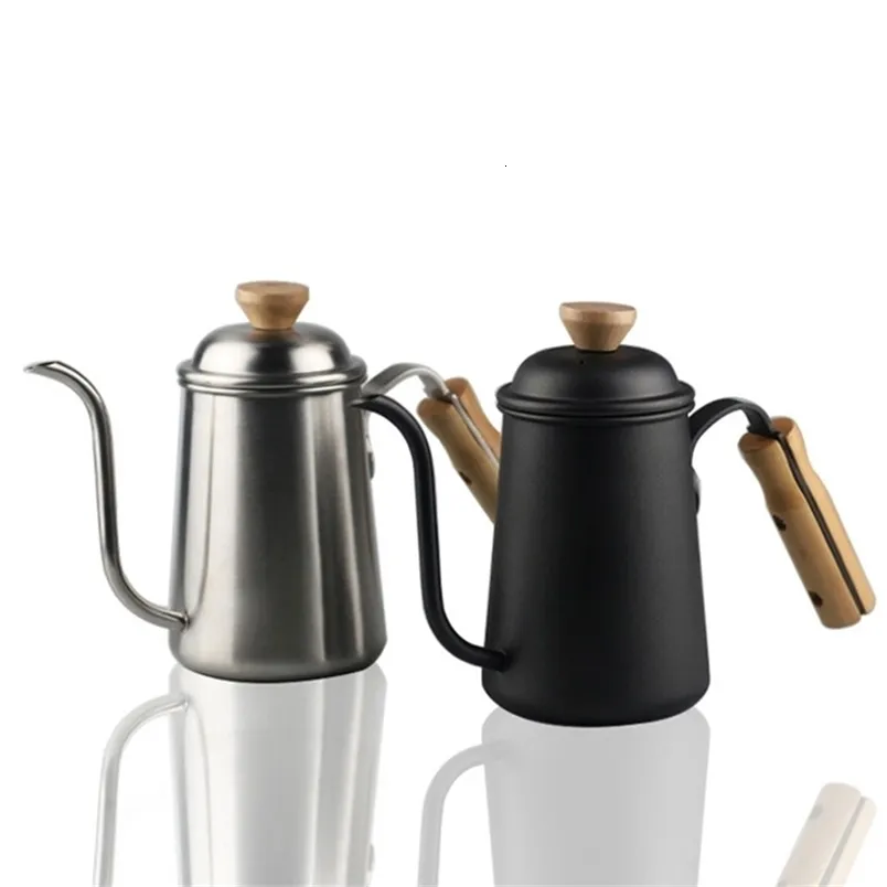 304 Stainless Steel Wooden Hand Pour Coffee Pot With Frother With Long ...