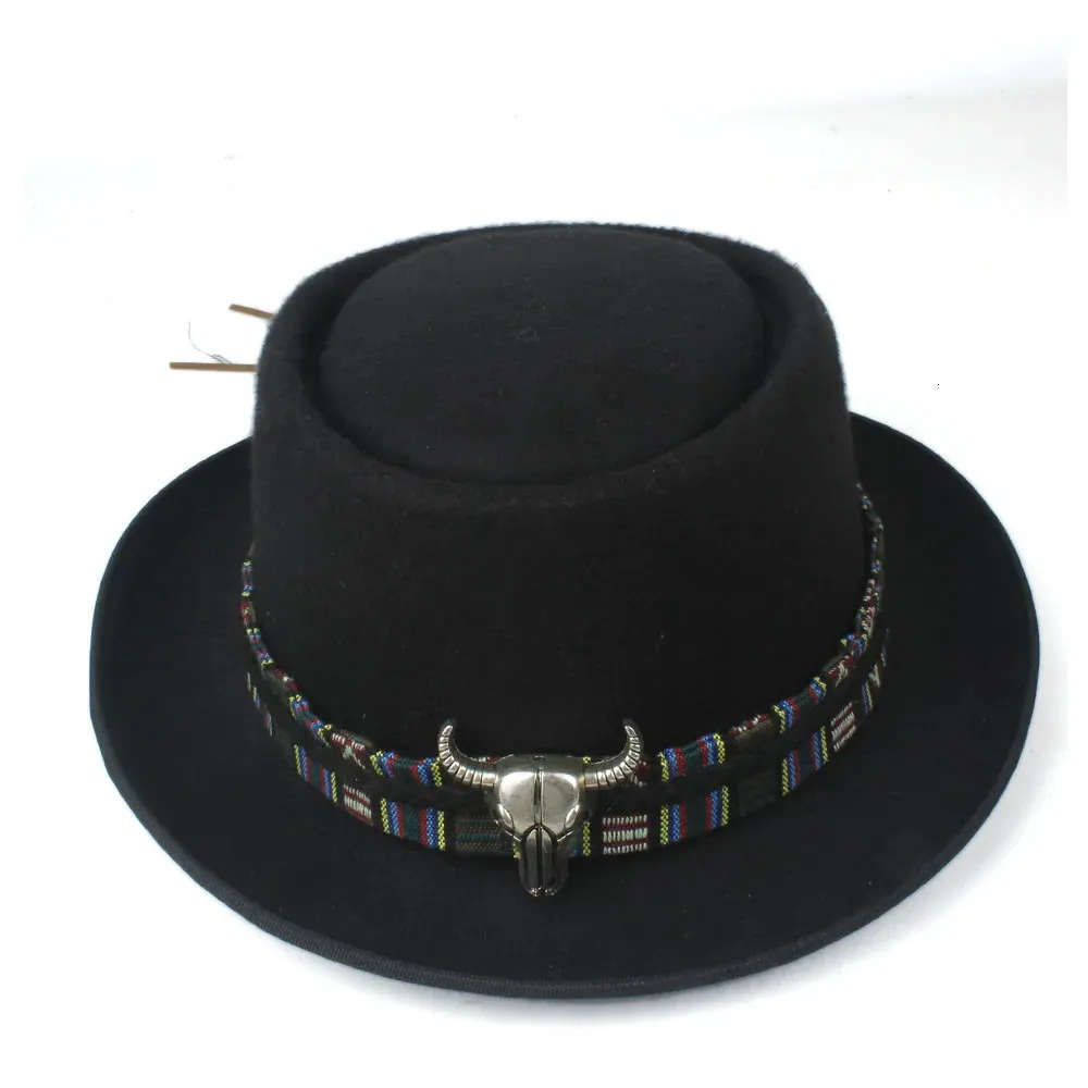 Fashionable Pork Pie Hat for Men and Women with Cow Head Leather Band ...