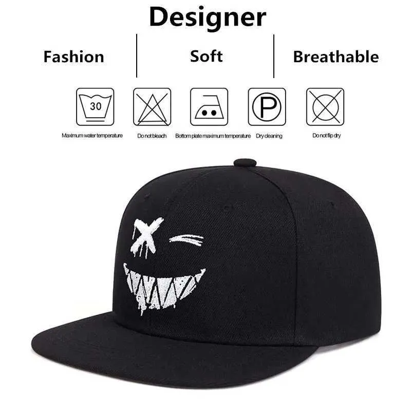Unisex Ghost Expression Embroidery Hiphop Hats Outdoor Adjustable ...