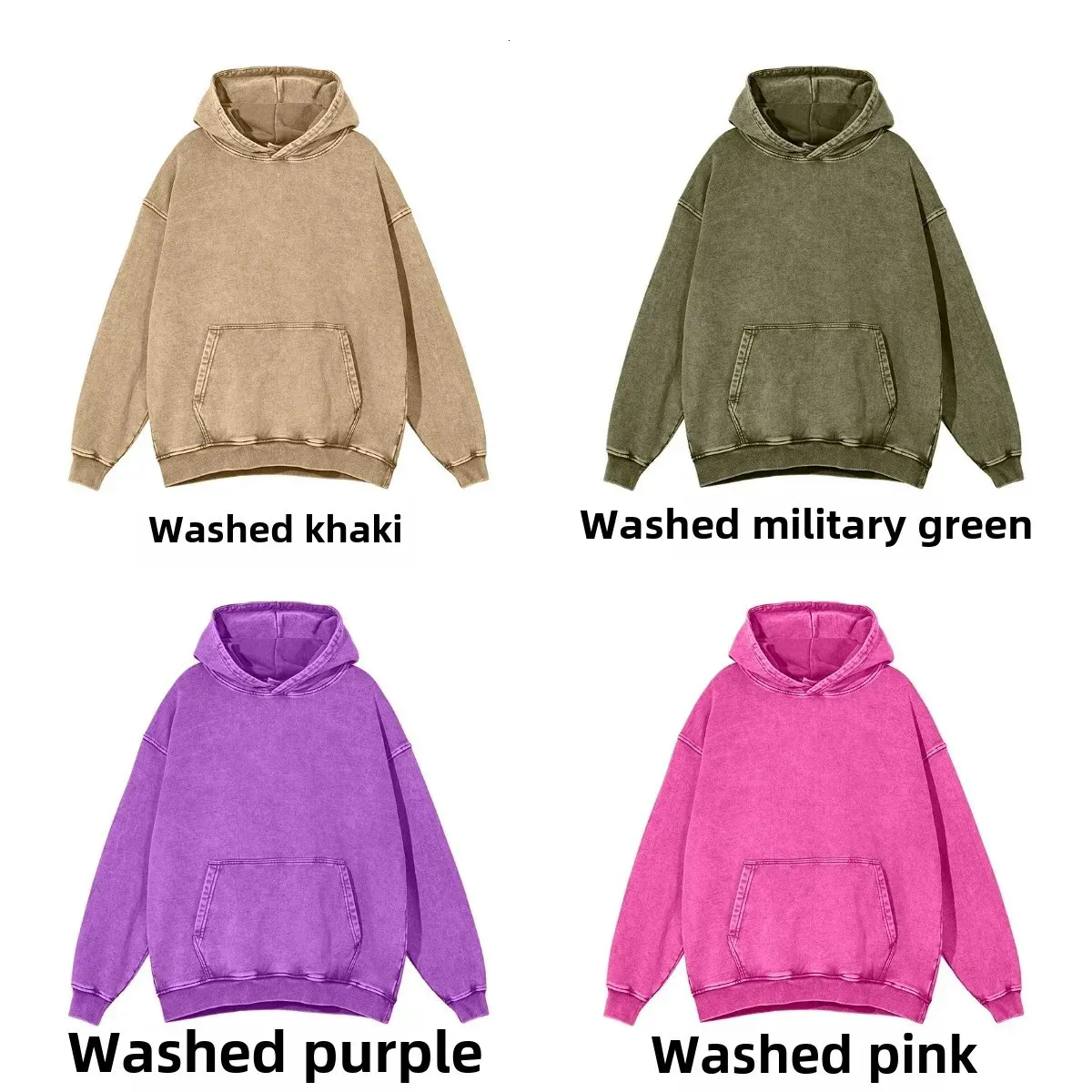 Washed Vintage Cotton Hoodie, 330g, Colorful Sleeveless Blank Version ...