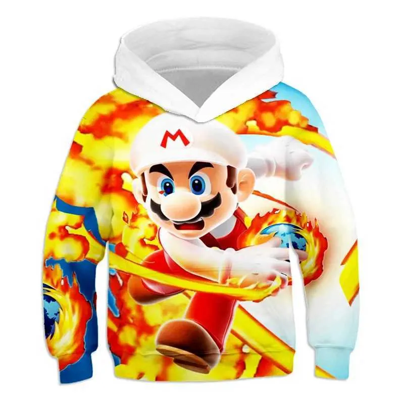 Boys' Casual Hooded Coat: Children's Cartoon Mario Hoodie, Autumn ...