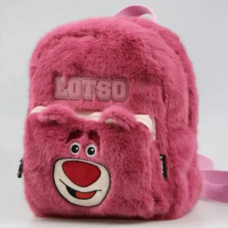 2025 Fashion Cute Plush Strawberry Bear Lotso Student Backpack Charm ...
