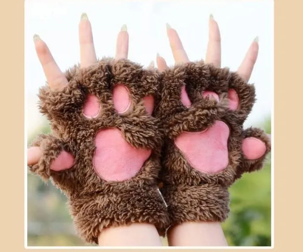 Lovely Plush Cat Claw Paw Gloves, Warm Soft Plush Mittens, Short ...