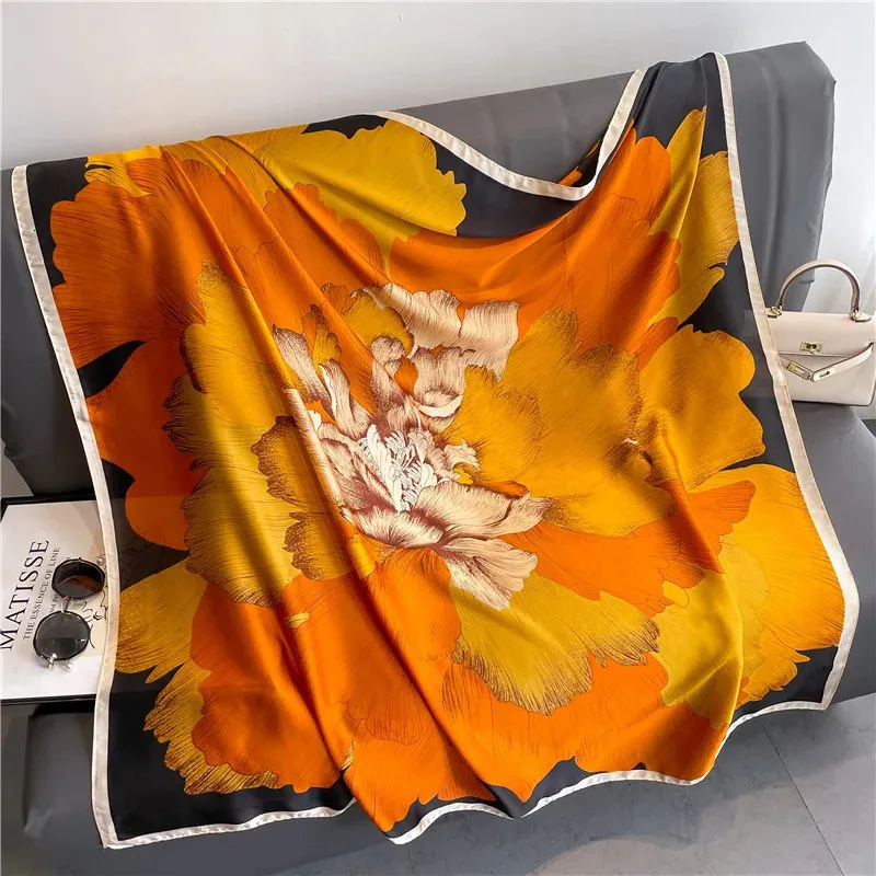 110cm Silk Simple Thin Sun Protection Turban Flower Lake Blue Bright ...