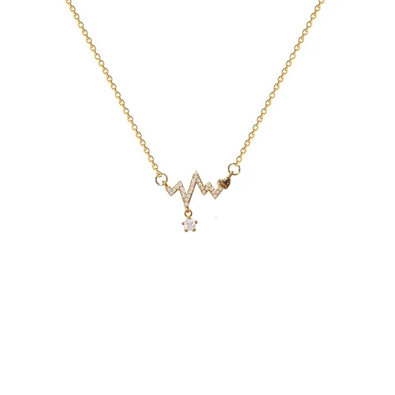 Korean Design Electrocardiogram Micro Paved Pendant Necklace for Women ...