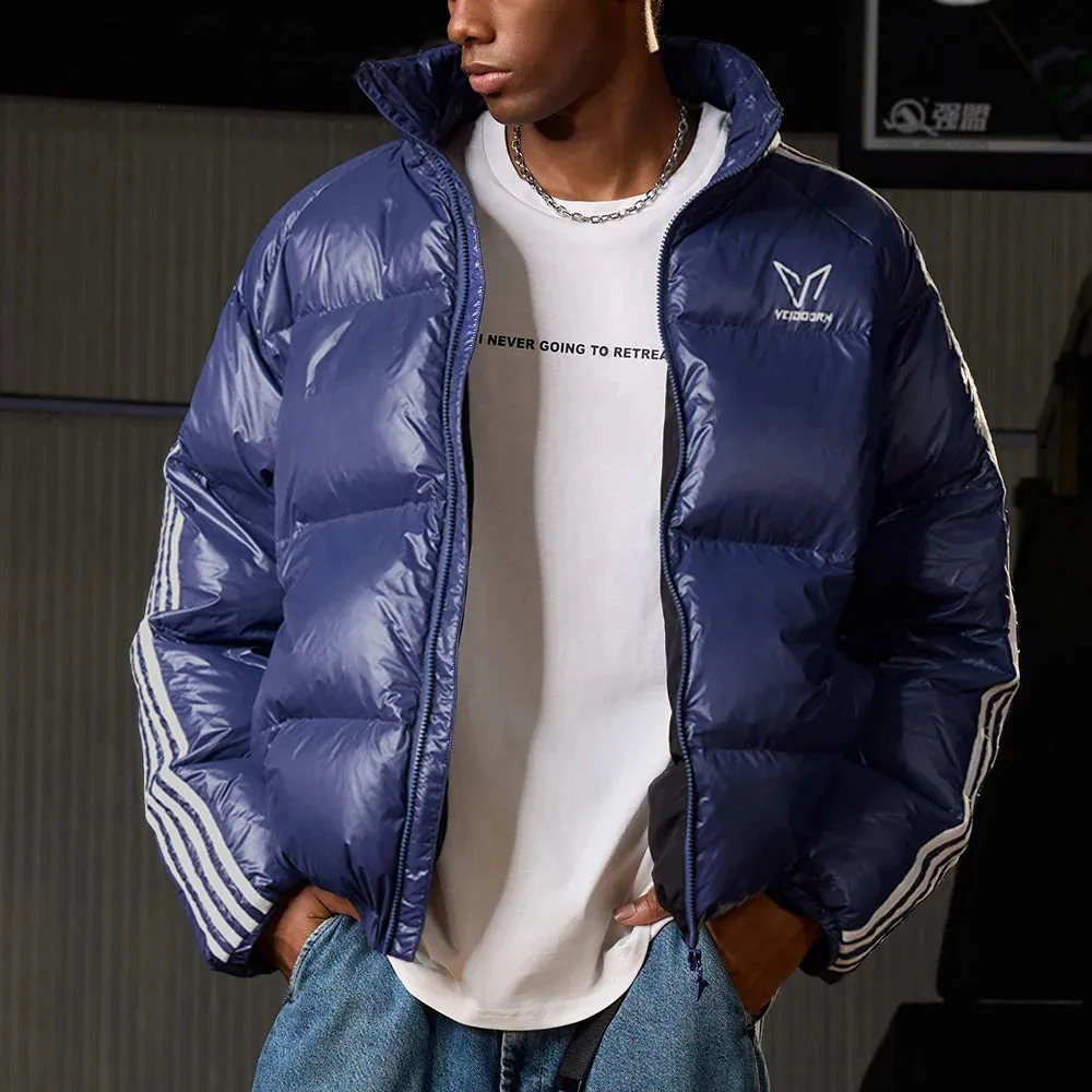 Ultra Warm High Fill Power Down Blue Puffer Jacket With White Duck ...