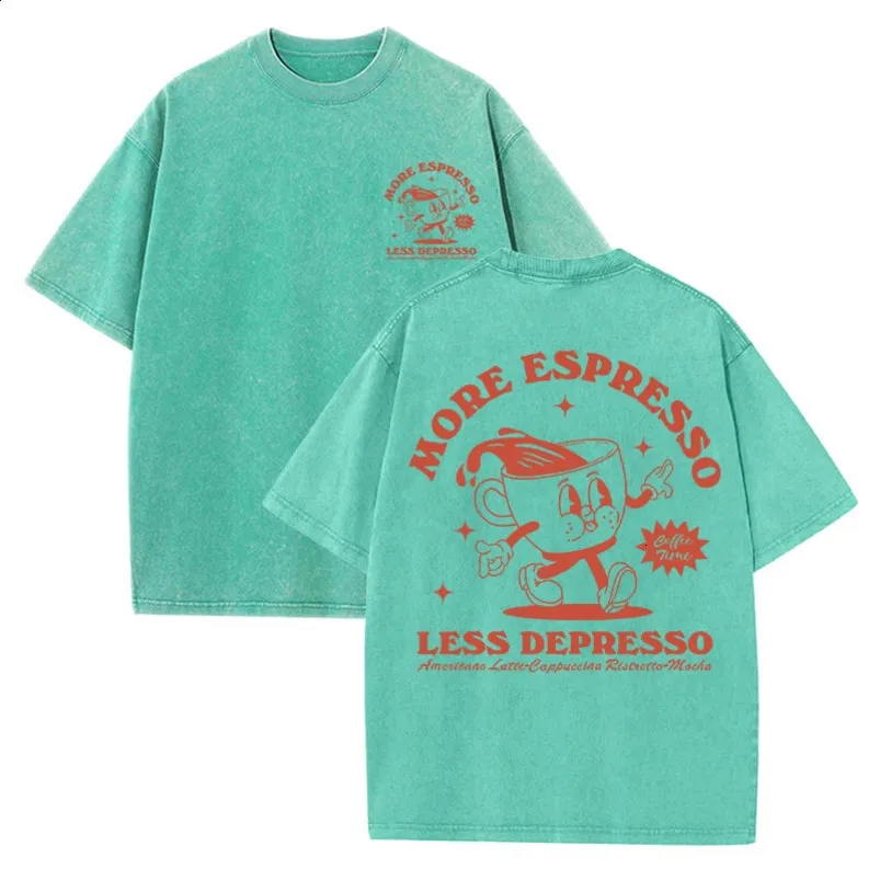 More Espresso Less Depresso Letter Print Women's Tee Shirt, Washed ...