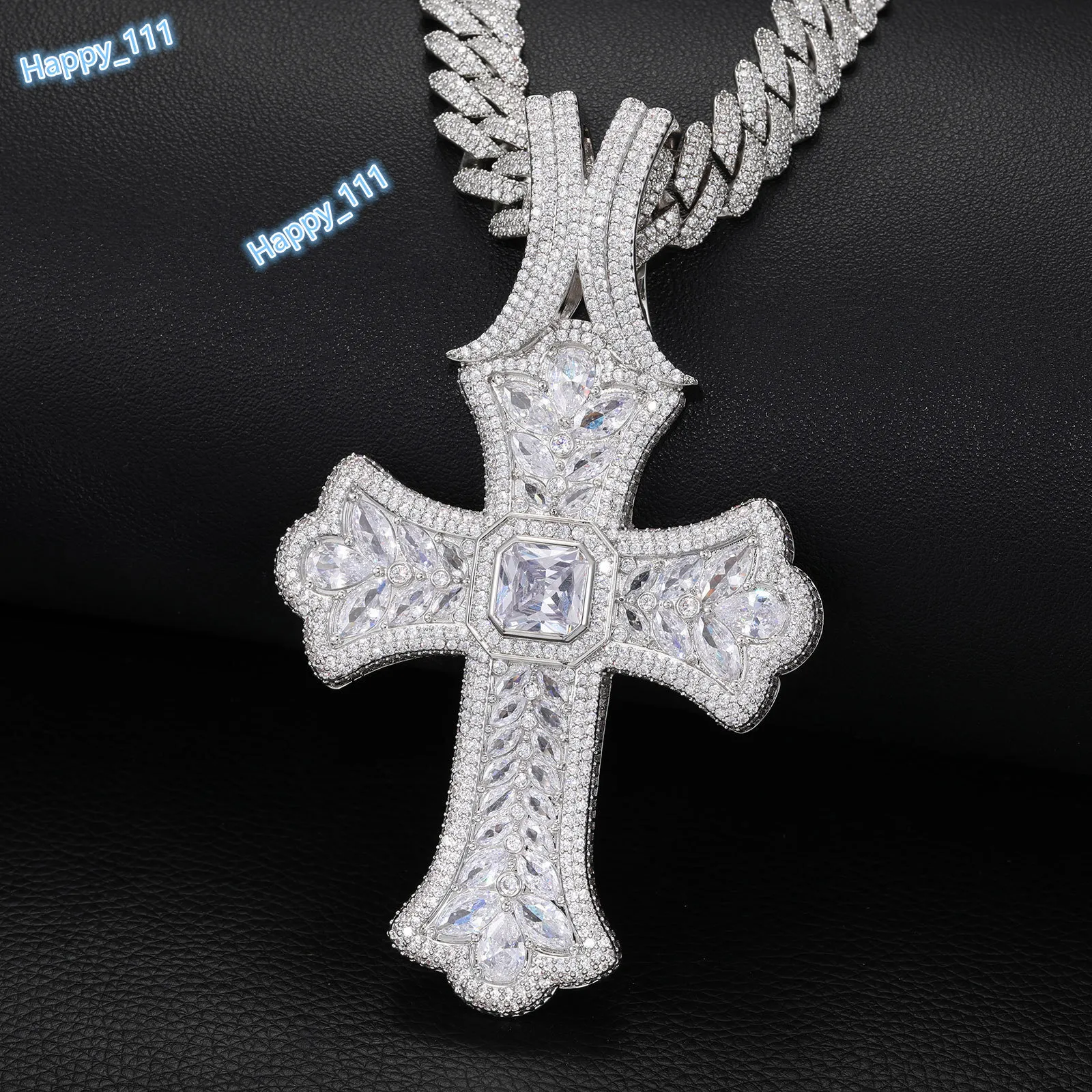 Hip Hop Moissanite Necklace Stone Paved Bling Iced Out Big Cross ...
