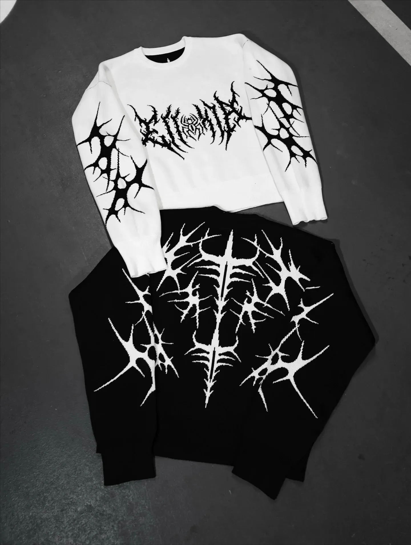 Gothic Hip Hop Pattern Embroidered Knitted Sweater Y2k Retro Loose ...