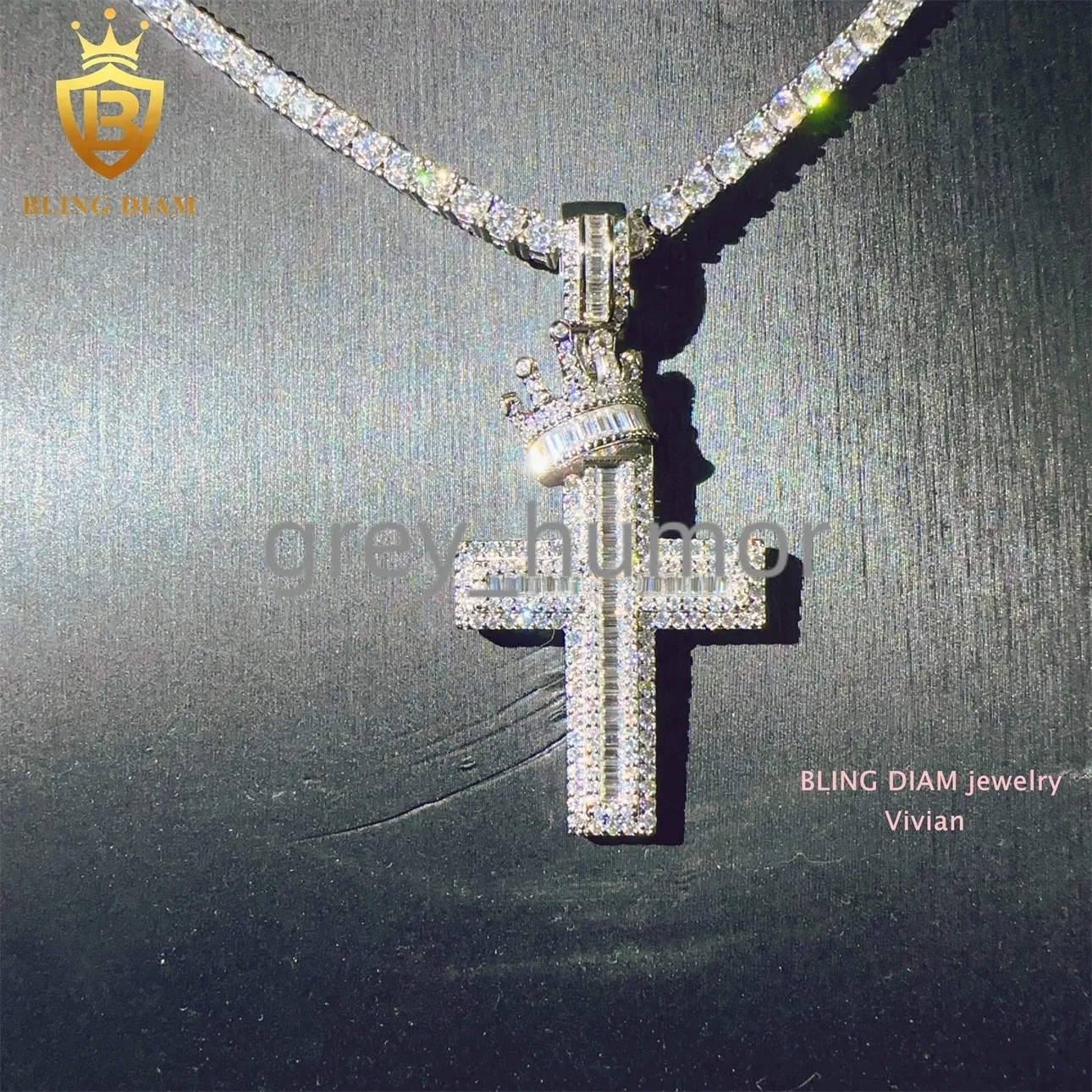VVS Moissanite Diamond Cross Pendant in 925 Sterling Silver, Iced Out ...
