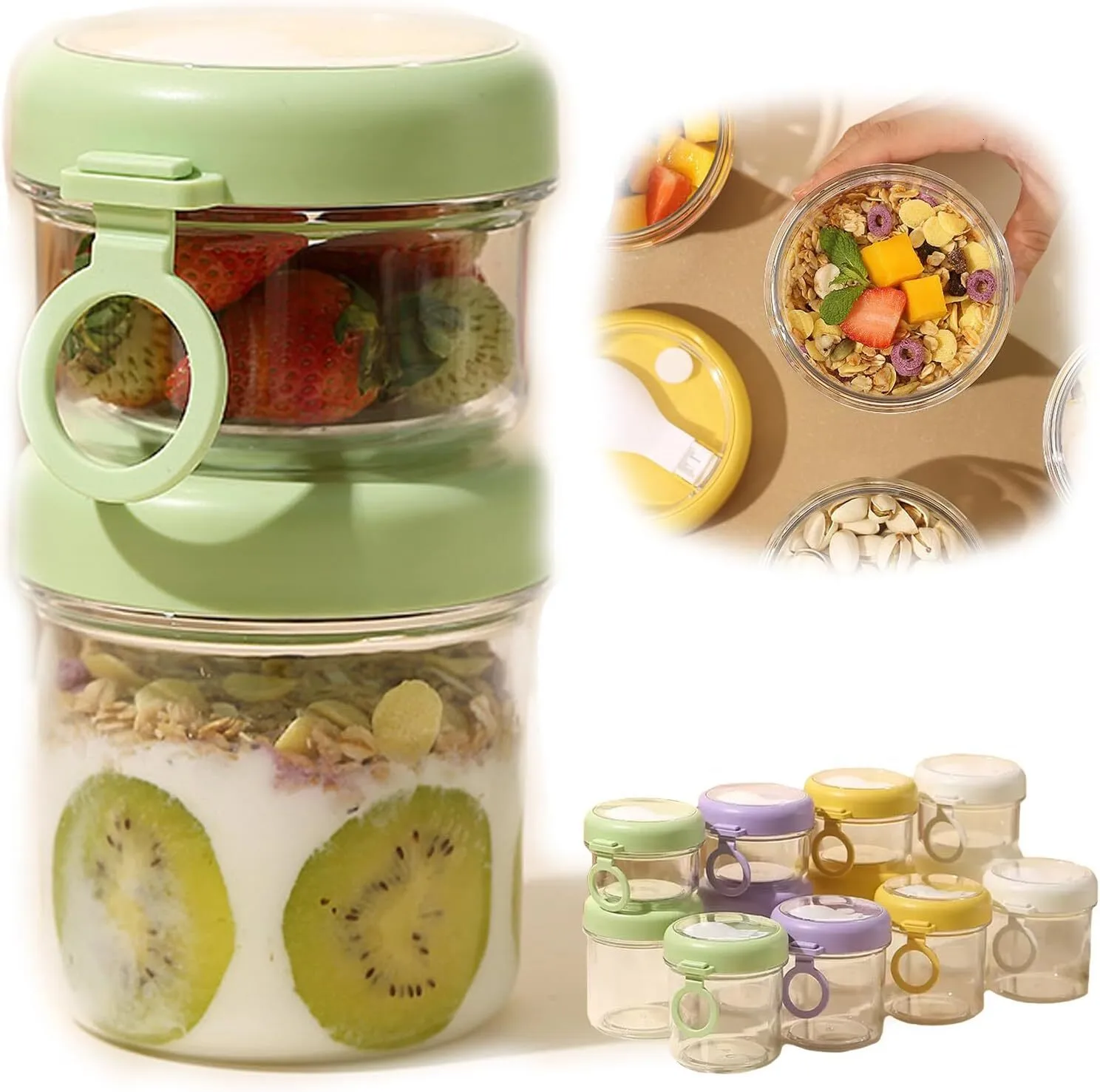 Overnight Oats Jars, Double Layer Breakfast Oats Jars With Lids and ...