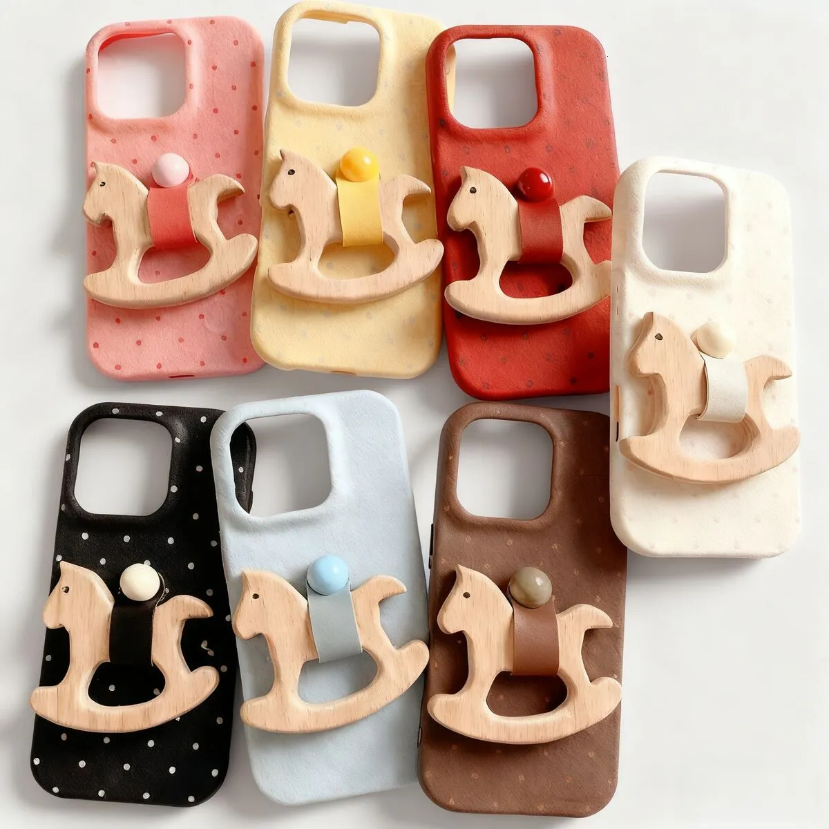 For IPhone 16 Pro Max Case Handcrafted Leather Cover With Wooden Horse ...