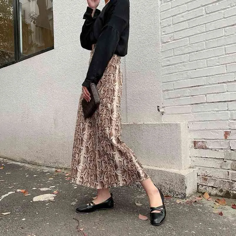 Summer Style Casual Women's Beach Skirt, Snake Print High Waist Pleated ...