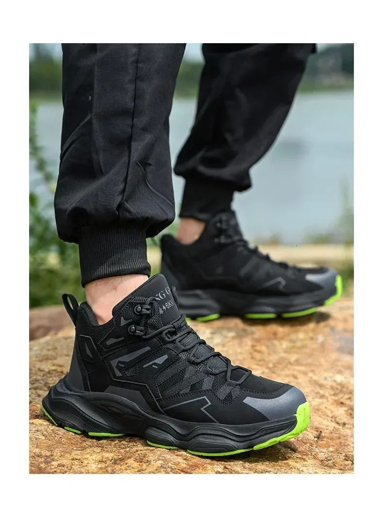 Black Safety Shoes with Green Sole: Slip Resistant, Steel Toe, Impact ...