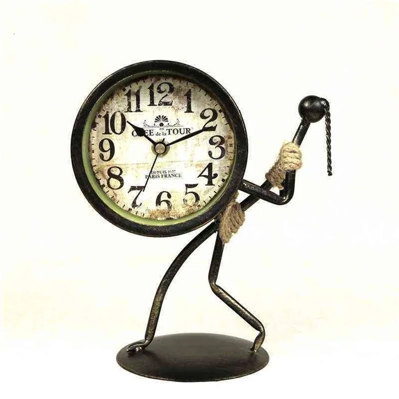 Abstract Hercules Figure Desk Clock, Decorative Wrought Iron Art Body ...