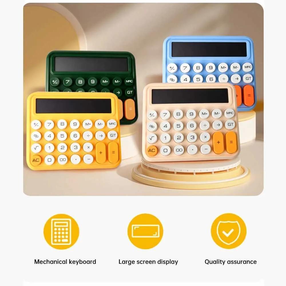 Cute 12-Digit Calculator with Large LCD Display, Mechanical Round ...