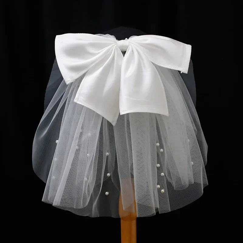 Stunning White Short Veil With Bow With Ribbon Bow ... From Qida10, $20 ...