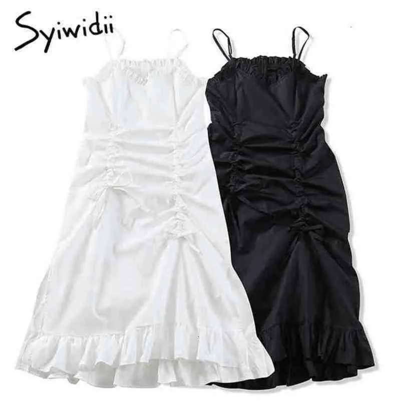 Syiwidii Ruffles Camis High Waist Women Sleeveless Mid-Calf V-Neck A ...