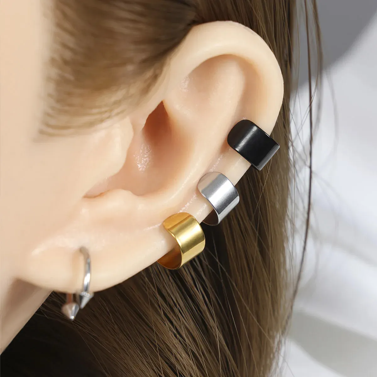Vintage Silver Gold Black Color C Ear Cuff Non-Piercing Ear Clips ...